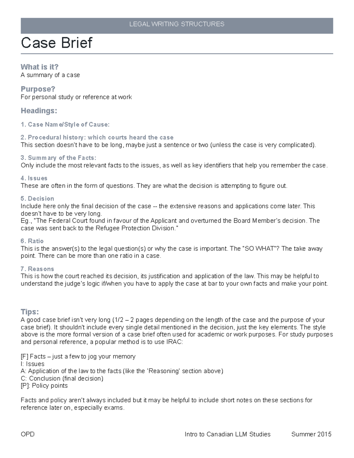 Case Brief - One Page Summary - GDFC6201 - Yorku - Studocu