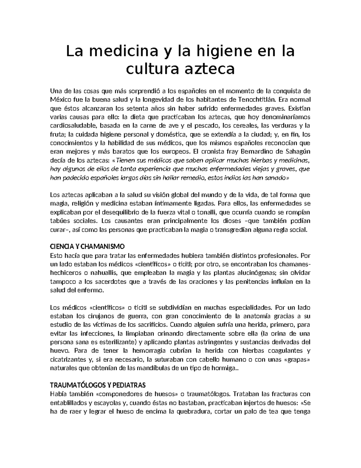 La medicina y la higiene en la cultura azteca - Era normal que éstos ...