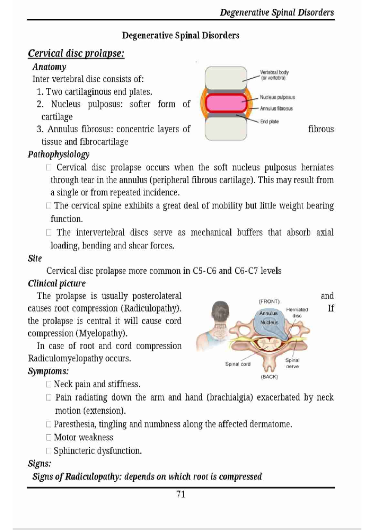 Degenerative spinal disorder - central nervous system - Studocu