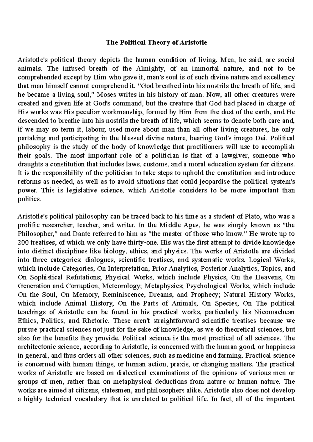 The Political Theory of Aristotle - The Political Theory of Aristotle ...