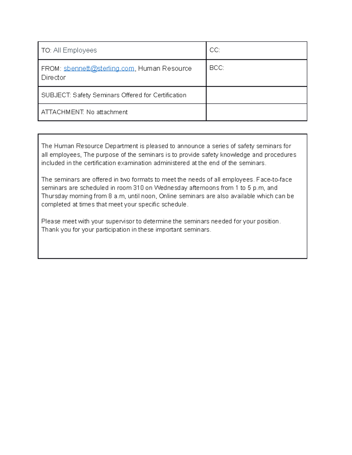 L32-d1 E-Mail #1 - for learning - TO: All Employees CC: FROM: sbennett ...