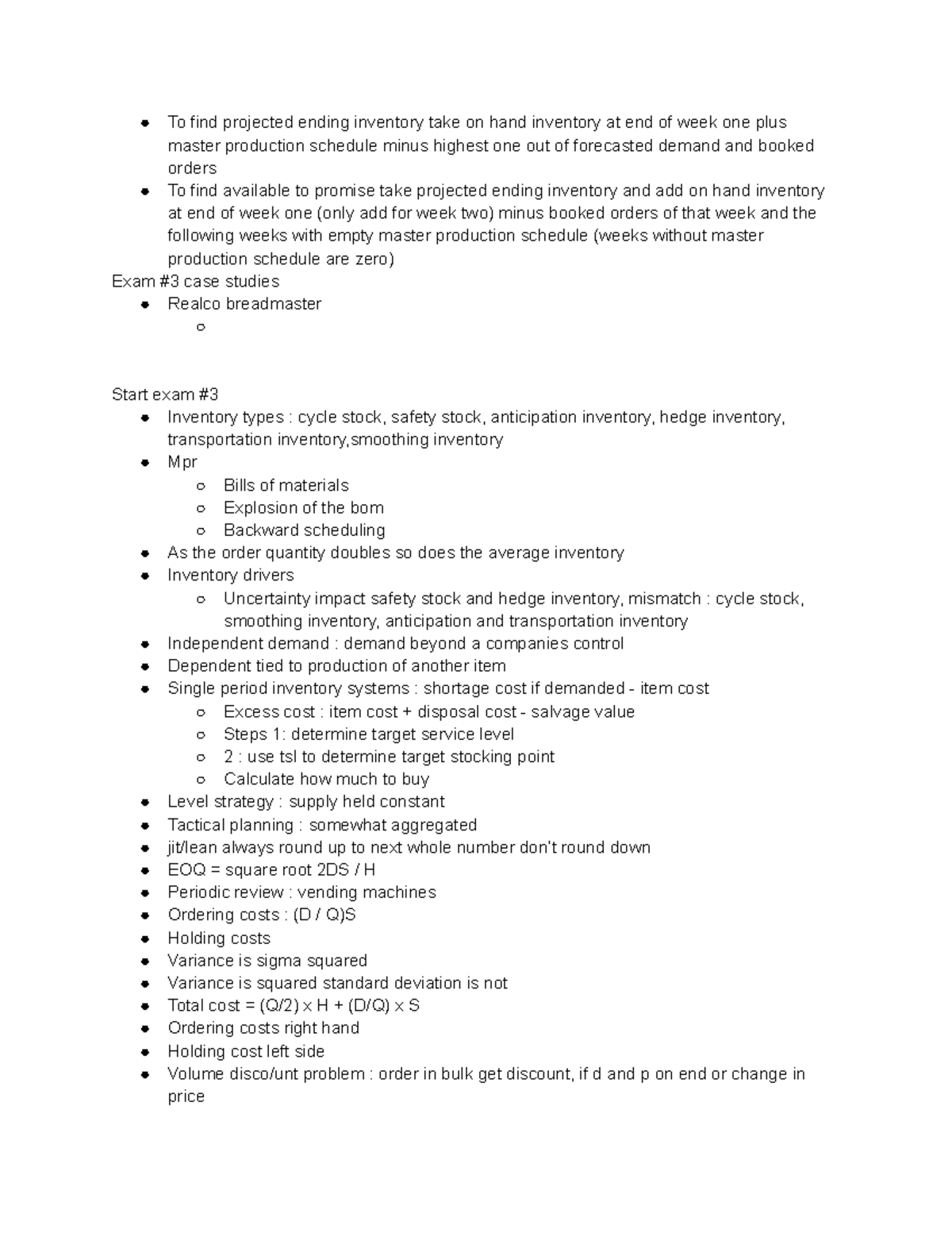 BUS 370 operations management - To find projected ending inventory take ...