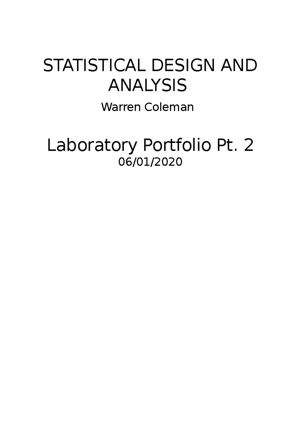 SSDA001 Portfolio 2 statistical design and analysis laboratory ...