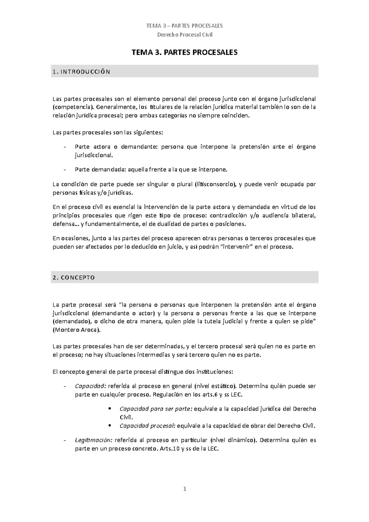 TEMA 3. PARTES PROCESALES - TEMA 3 – PARTES PROCESALES Derecho Procesal ...