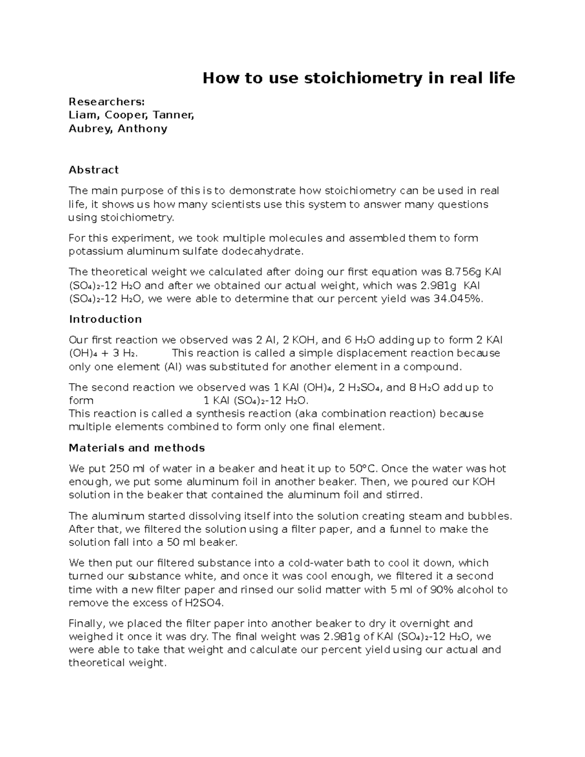 Chemistry essay - How to use stoichiometry in real life Researchers ...