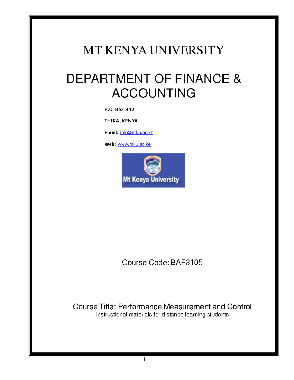 BAF3105+Performance+Measurement+and+Control - MT KENYA UNIVERSITY ...