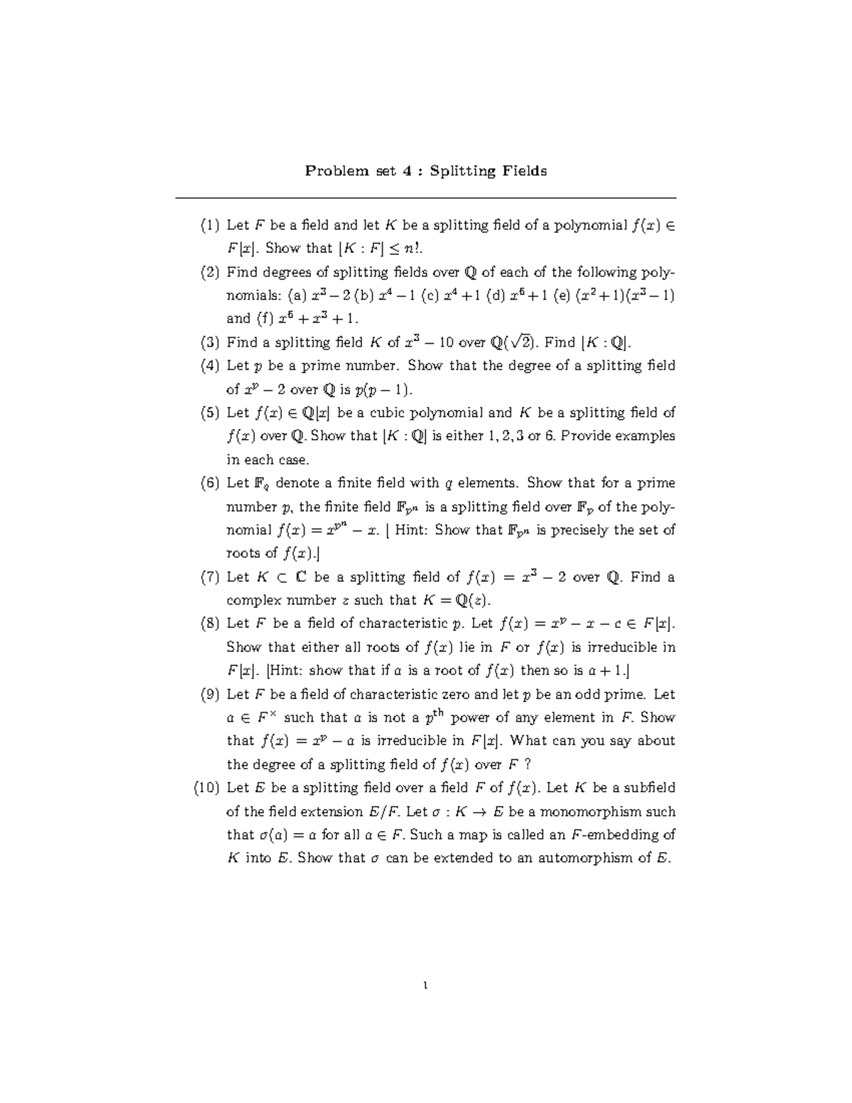 Splitting Fields - Mathematics –II - AMU - Studocu