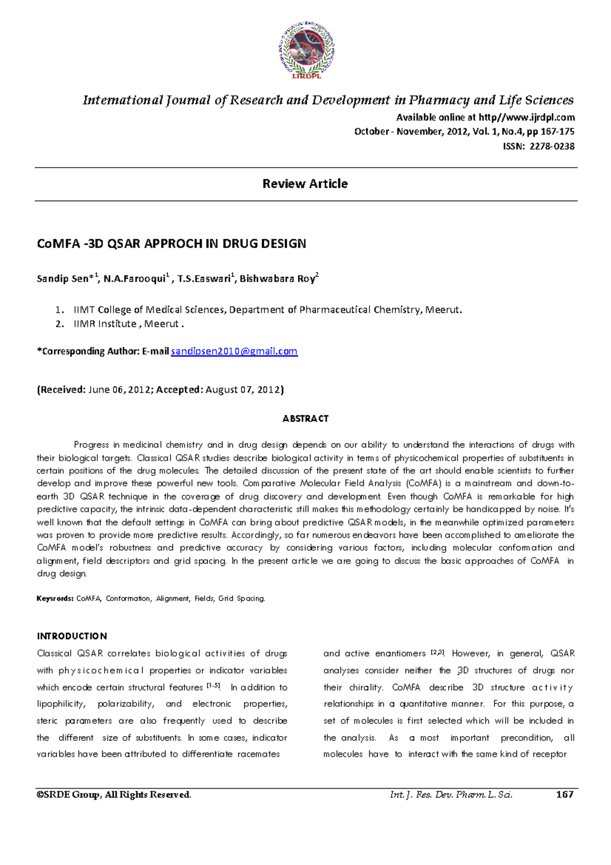Comfa 3d Qsar Approch In Drug Design International Journal Of
