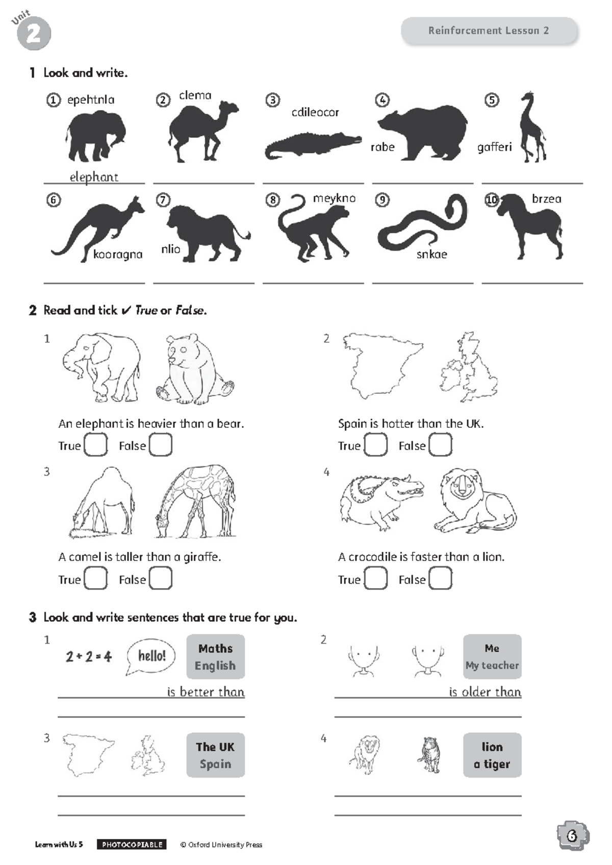 Ingles - 1 Look and write. 1 elephant epehtnla 6 kooragna 2 7 3 8 ...