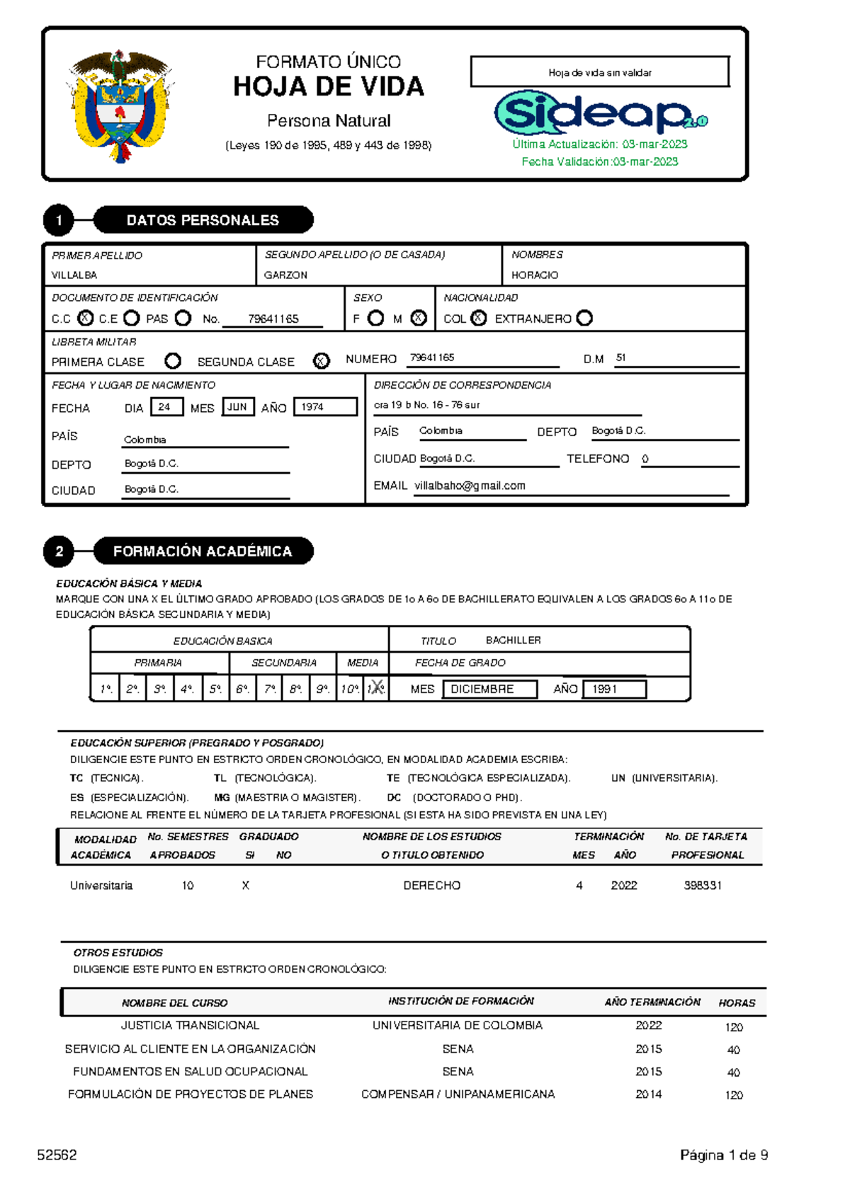 Documentos Formato Único Hoja De Vida Persona Natural Leyes 190 De
