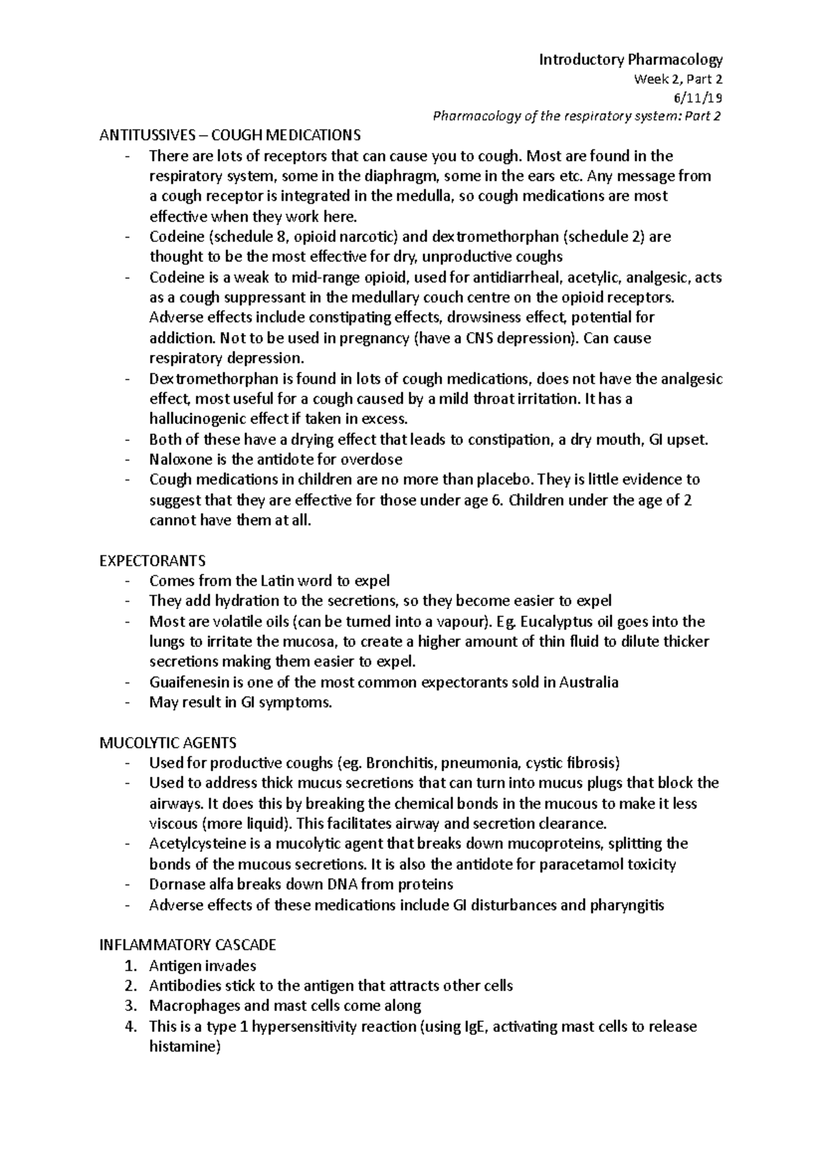 Week 2, Part 2 - Week 2 lecture notes - Pharmacology - Introductory ...