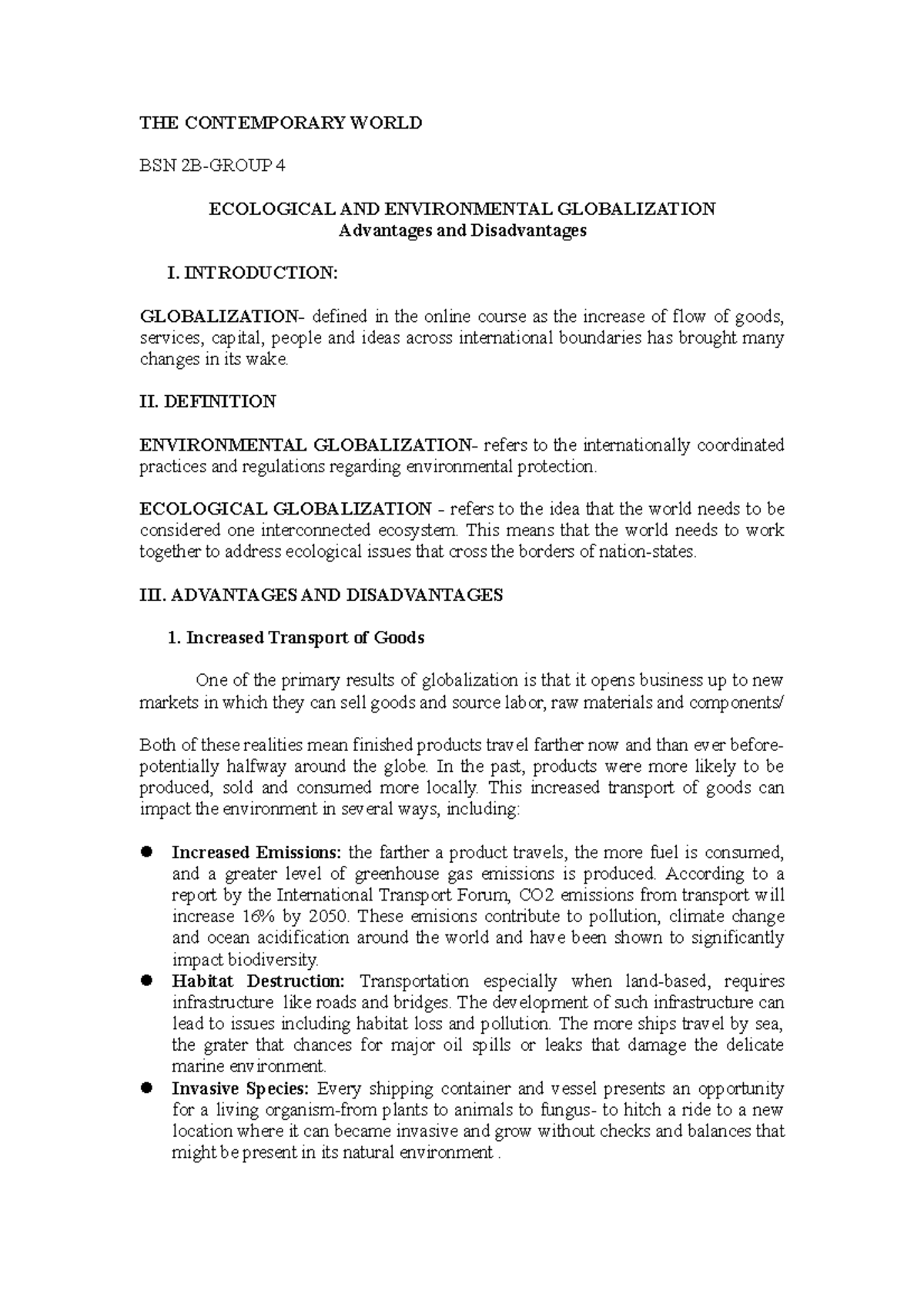 Group 4 TEXT Outline - free - THE CONTEMPORARY WORLD BSN 2B-GROUP 4 ...