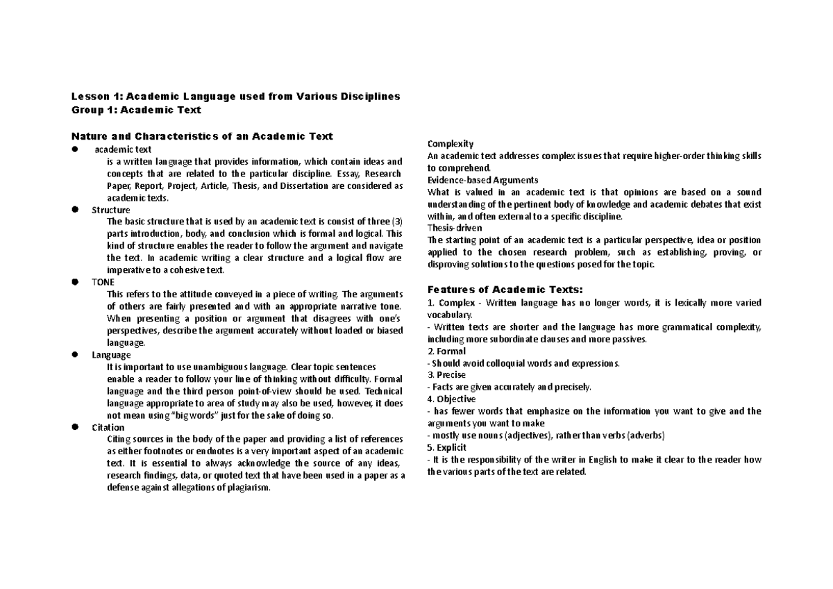 Notes in EAPP G1 6 - Hoe it helps - Lesson 1: Academic Language used ...