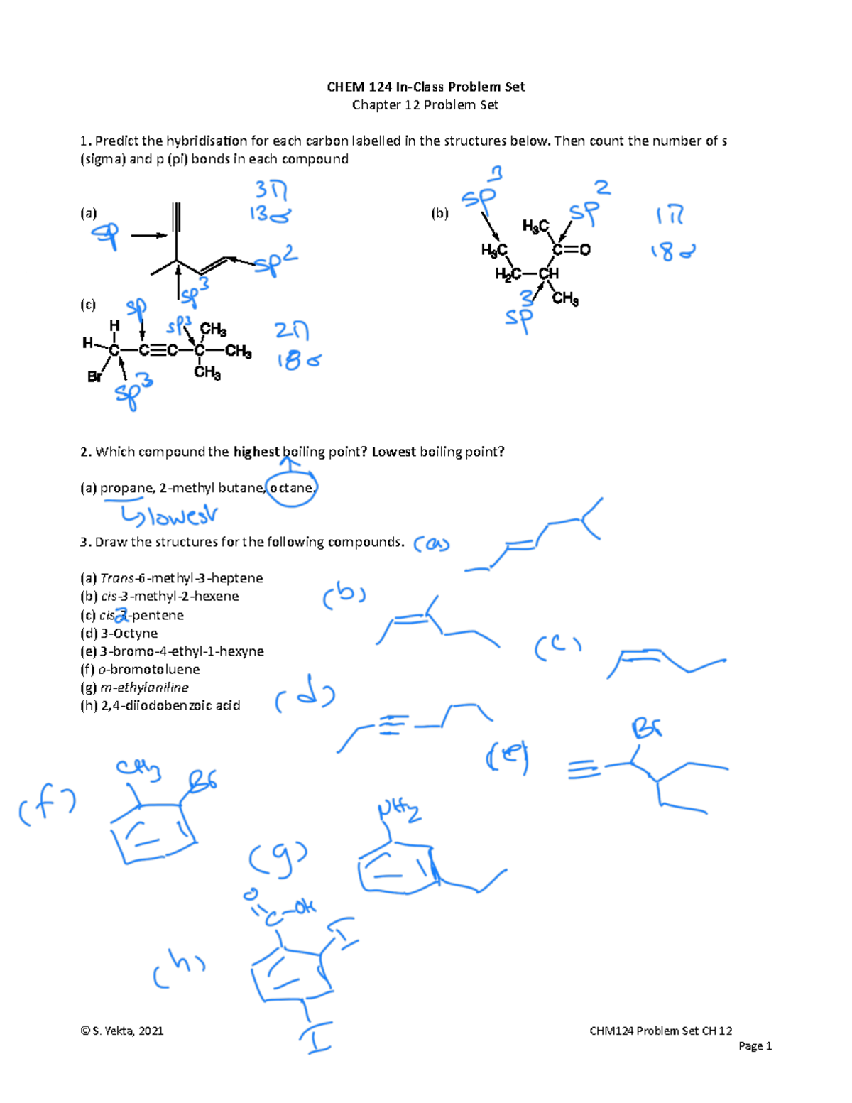 CH 12 Problem Set 1 KEY - CHEM 124 In-Class Problem Set Chapter 12 Problem Set Predict the - Studocu