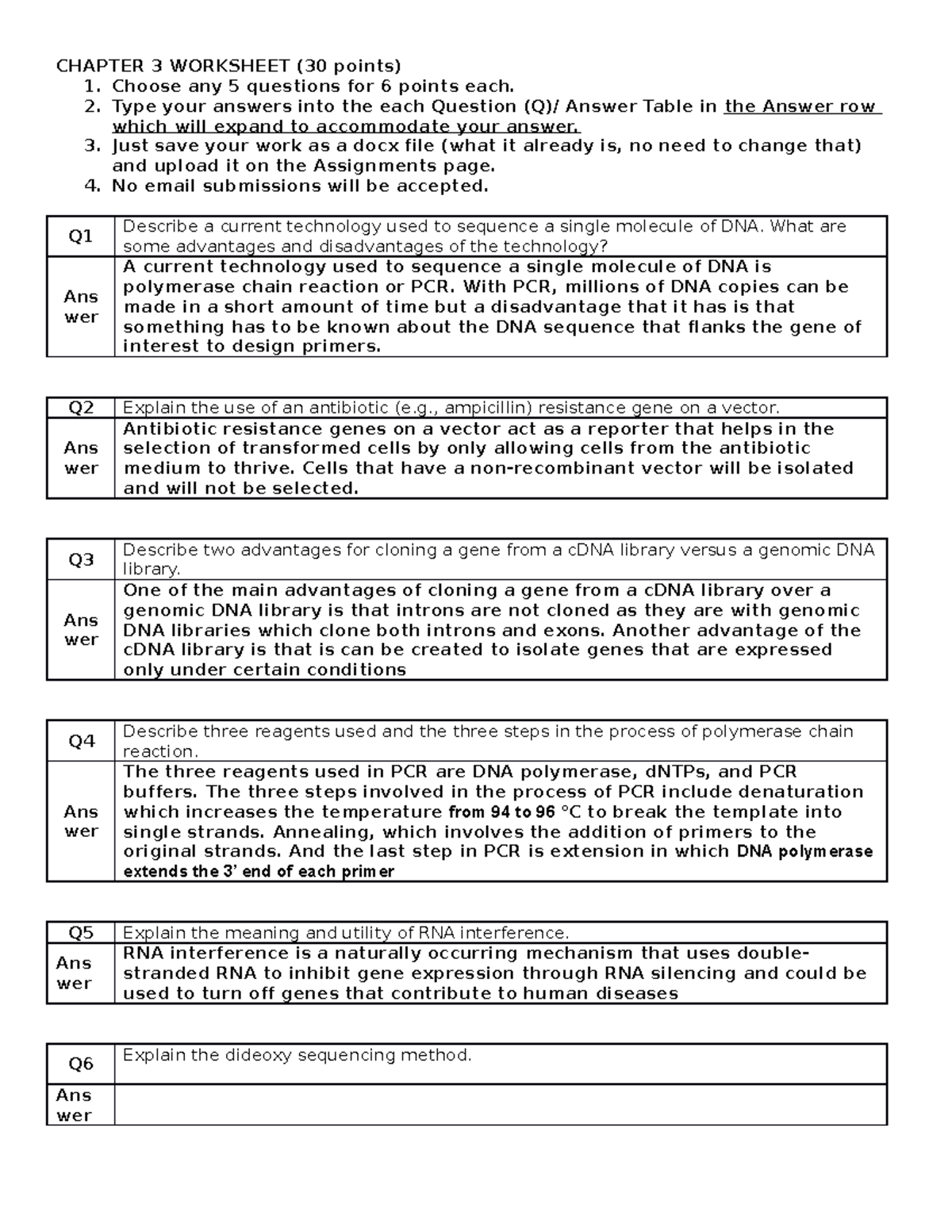 C03 Worksheet - recombinant DNA technology and genomics - CHAPTER 3 ...