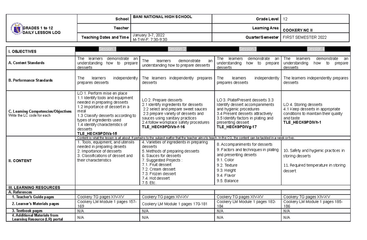 Daily lesson log to be inserted on activity 4 - GRADES 1 to 12 DAILY ...
