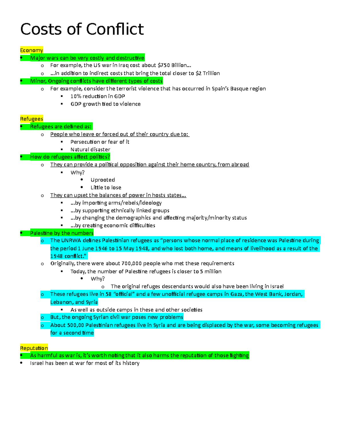 19. Costs of Conflict - Lecture notes 19 - Costs of Conflict Economy ...