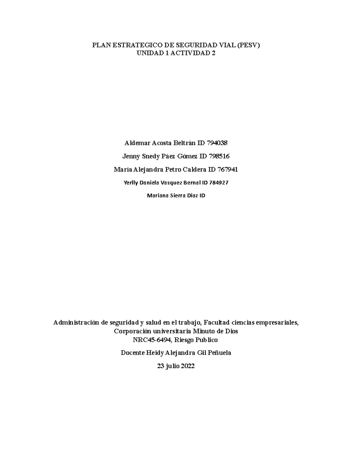 Plantilla Desarrollo del PESV - PLAN ESTRATEGICO DE SEGURIDAD VIAL ...