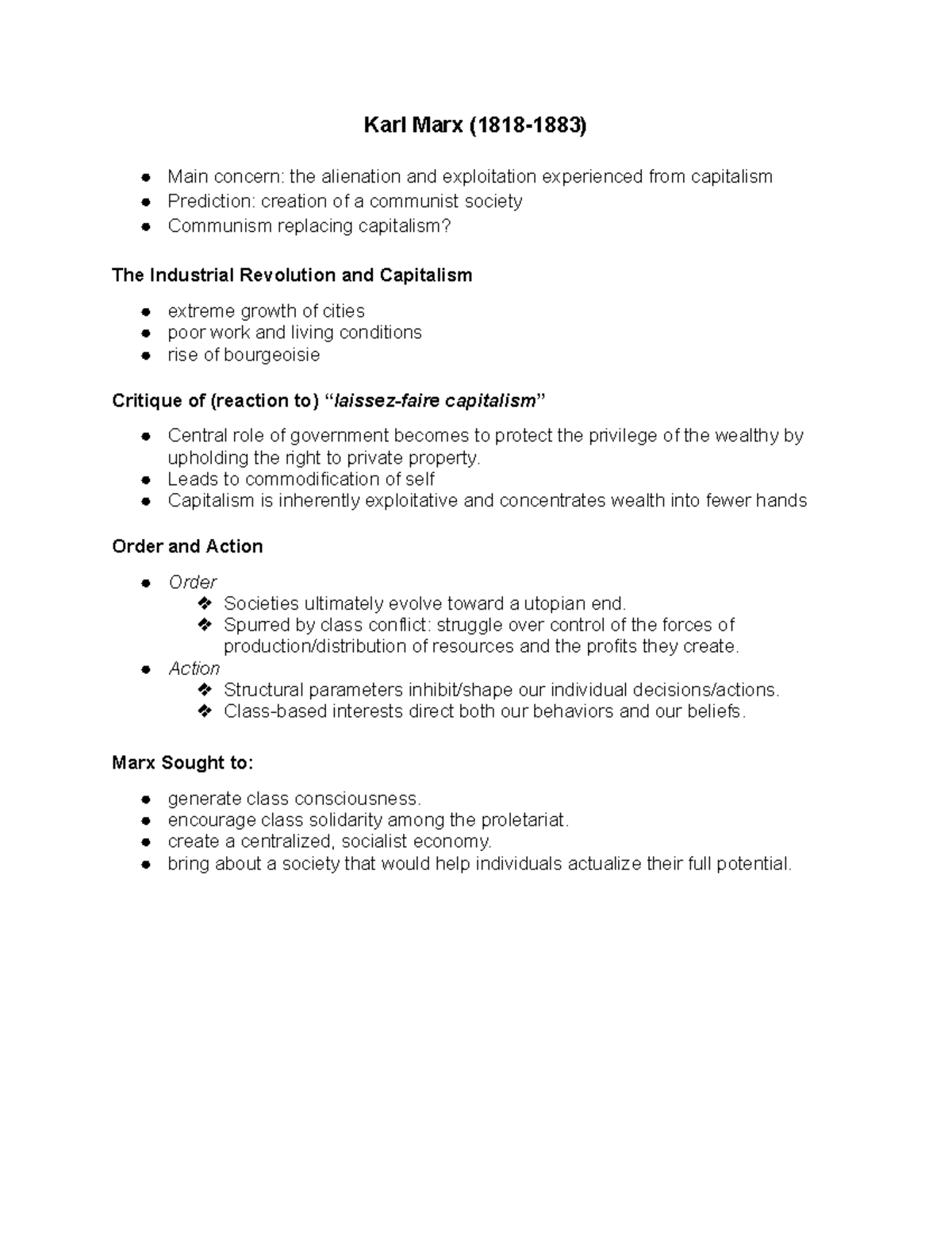Karl Marx Notes - Karl Marx (1818-1883) Main concern: the alienation ...