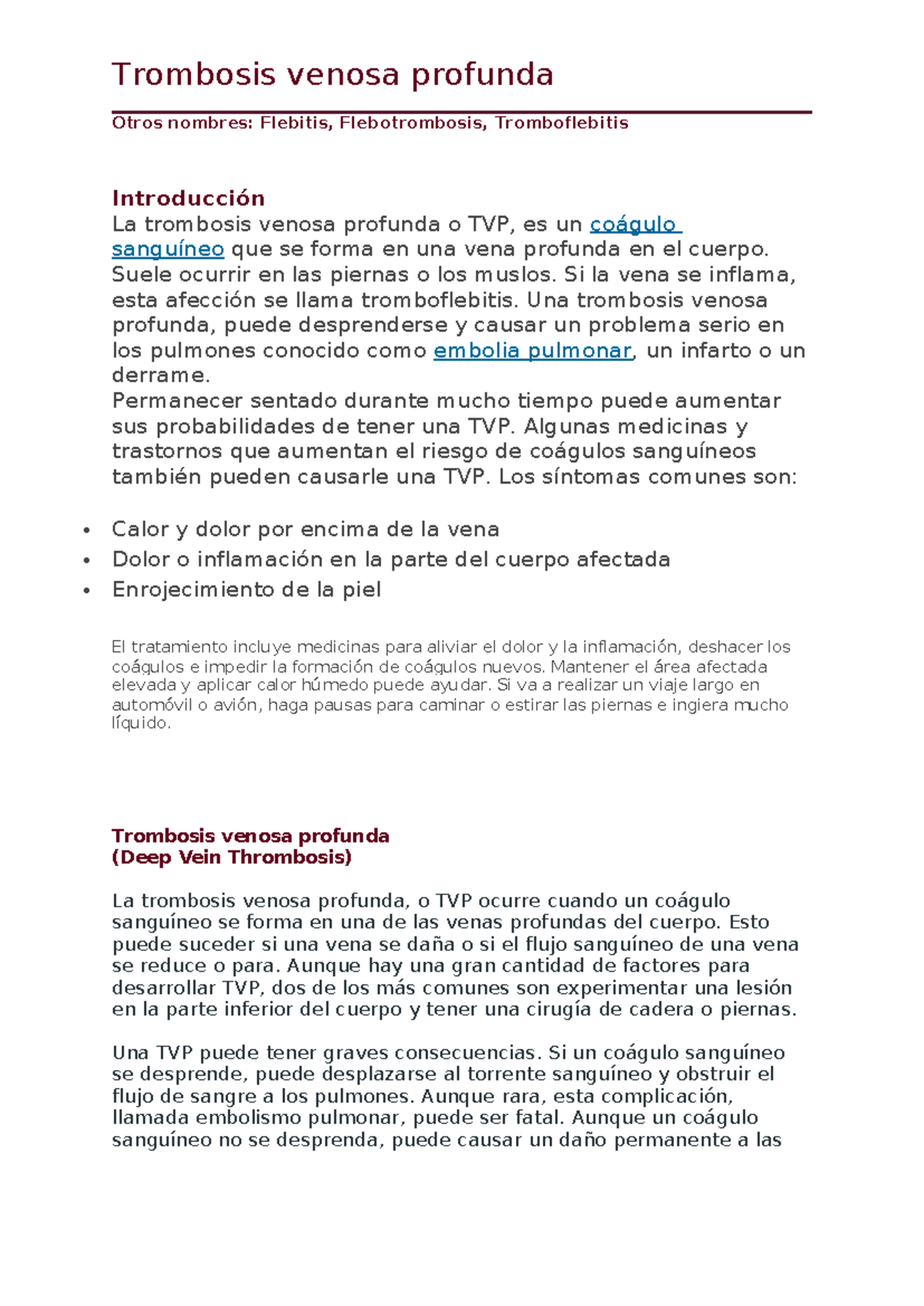 Trombosis venosa profunda. INFO - Trombosis venosa profunda Otros ...