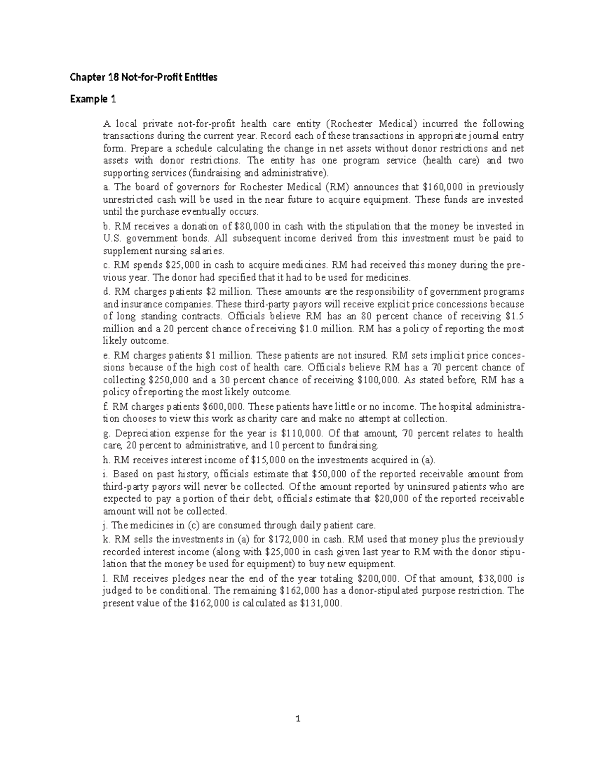 Chapter 18 Not for profits - Chapter 18 Not-for-Profit Entities Example ...