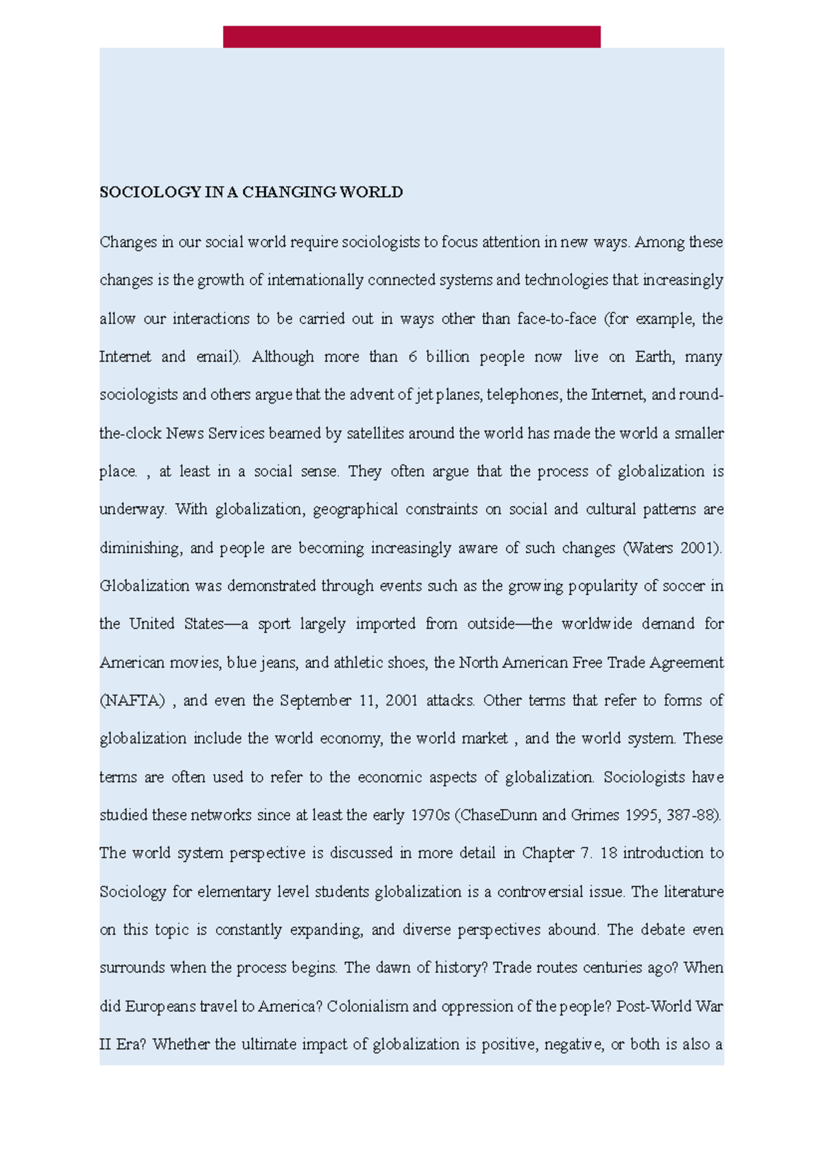 Notes Sociology - Sociology IN A Changing World - SOCIOLOGY IN A ...