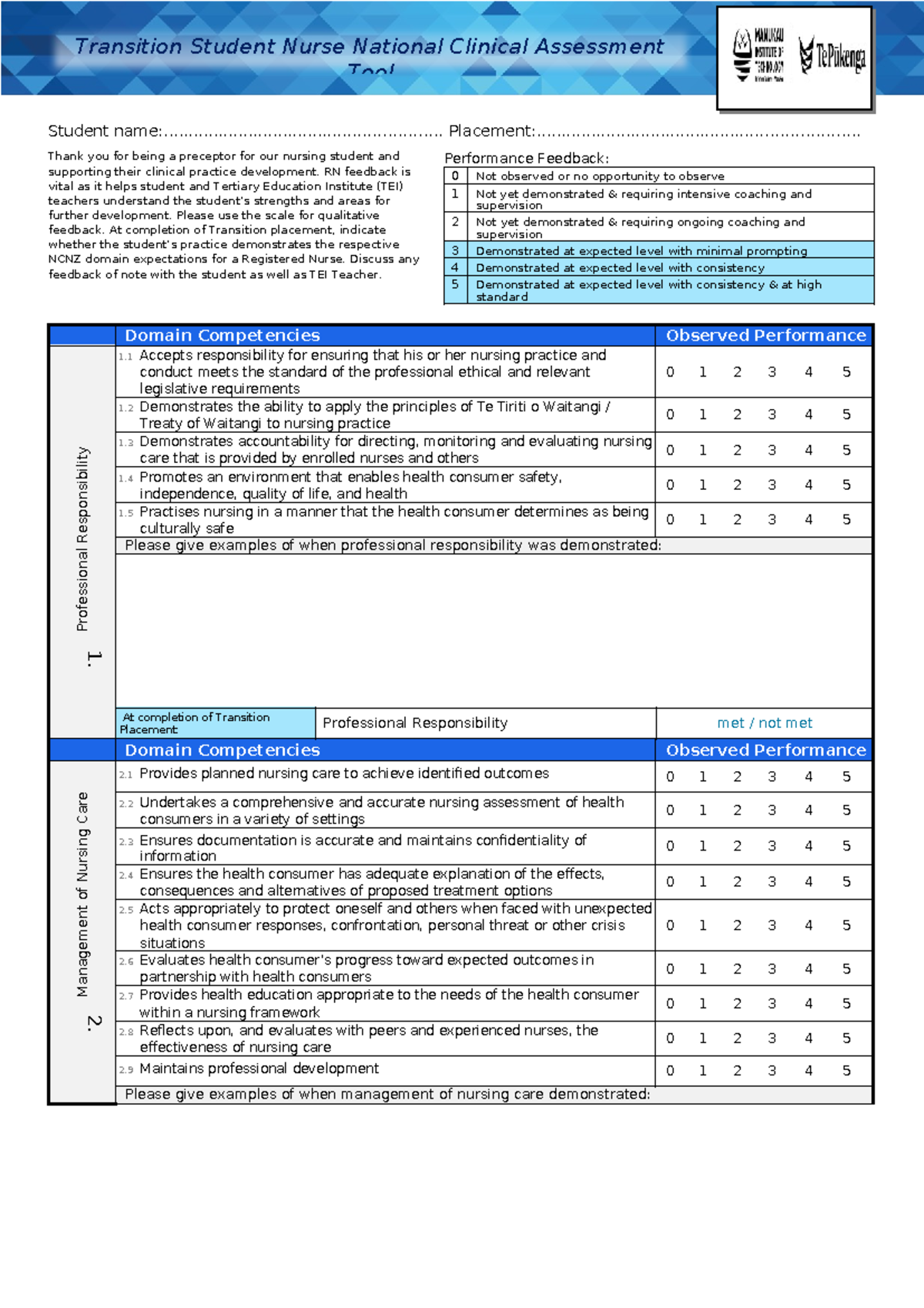 Transition student nurse Clinical Feedback RN tool - Transition Student ...