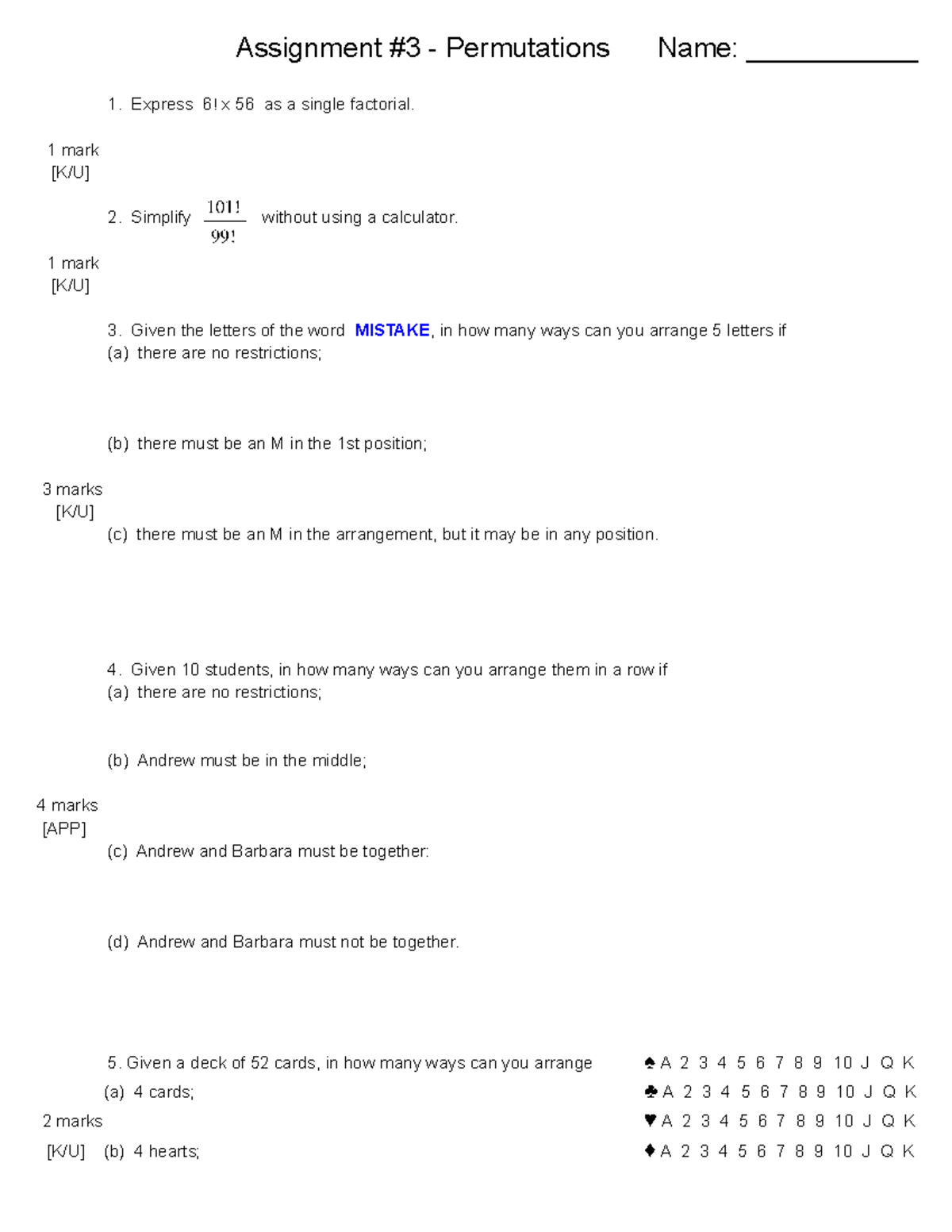 Assignment #3 Permutations - Assignment #3 - Permutations Name ...