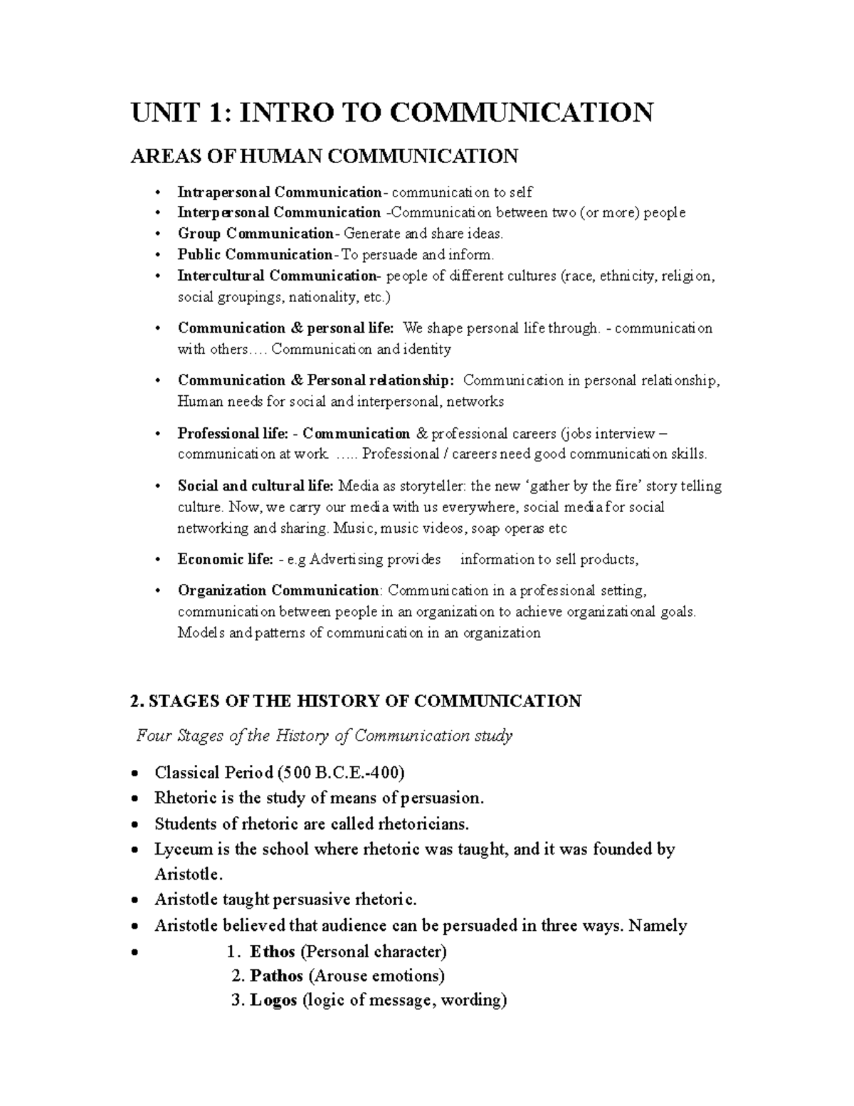 Chapt 1 and 2, thinking through comm - UNIT 1: INTRO TO COMMUNICATION ...