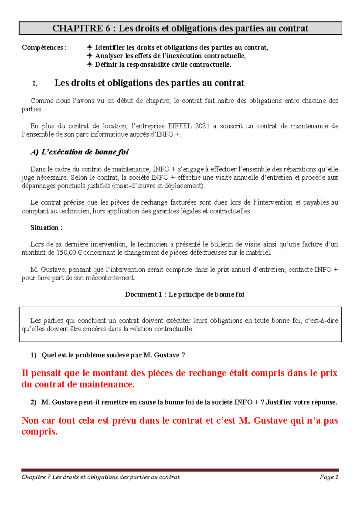 Chapitre 6 Les droits et obligations des parties au contrat corrigé 1B3 ...