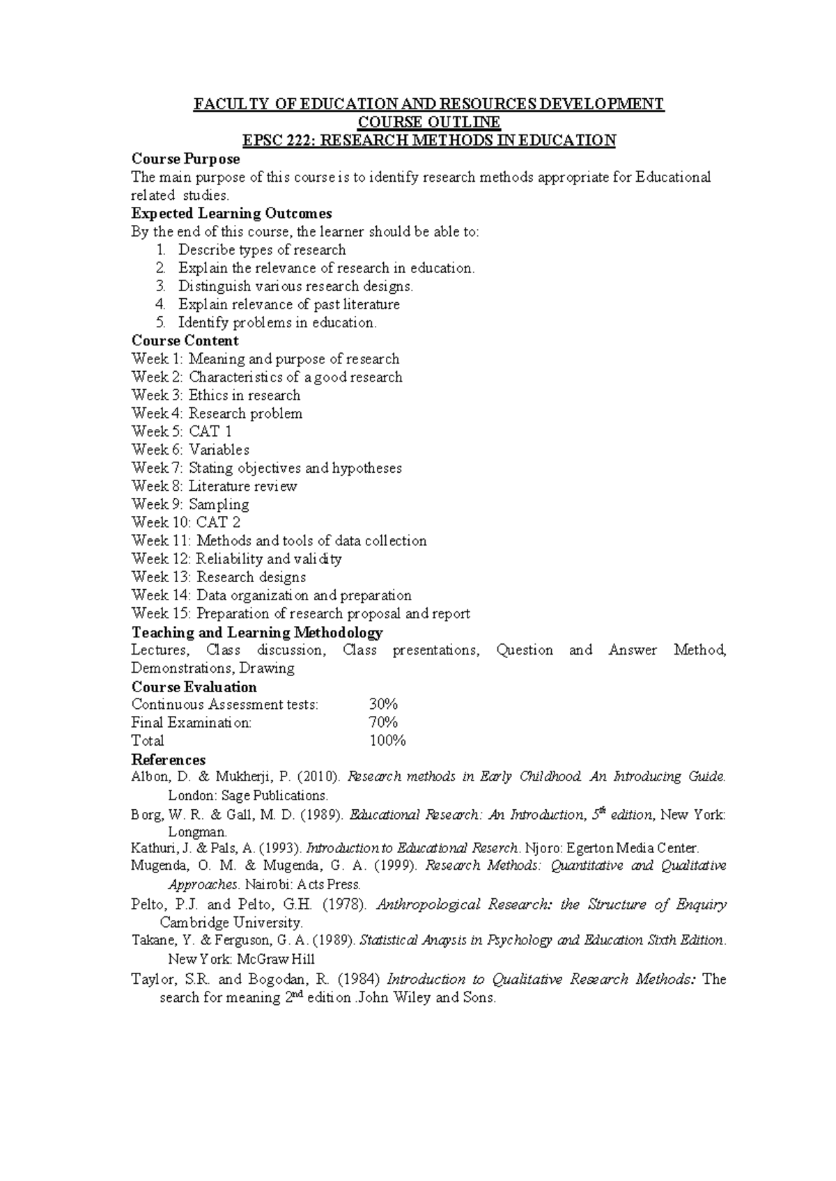 EPSC 222 Research Methods IN Education Course Outline and Notes 2020 ...