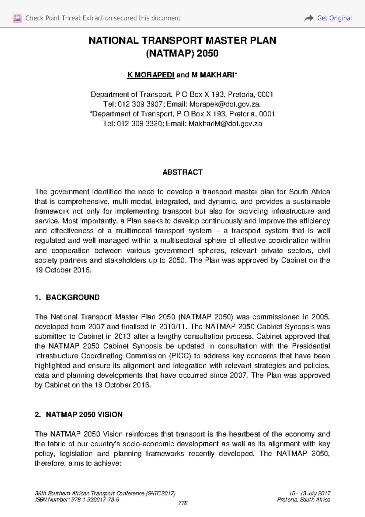 Natmap 2050 - NATIONAL TRANSPORT MASTER PLAN (NATMAP) 2050 K MORAPEDI ...