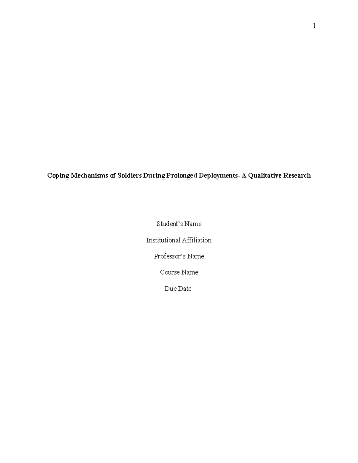 Coping Mechanisms of Soldiers During Prolonged Deployments - Service ...