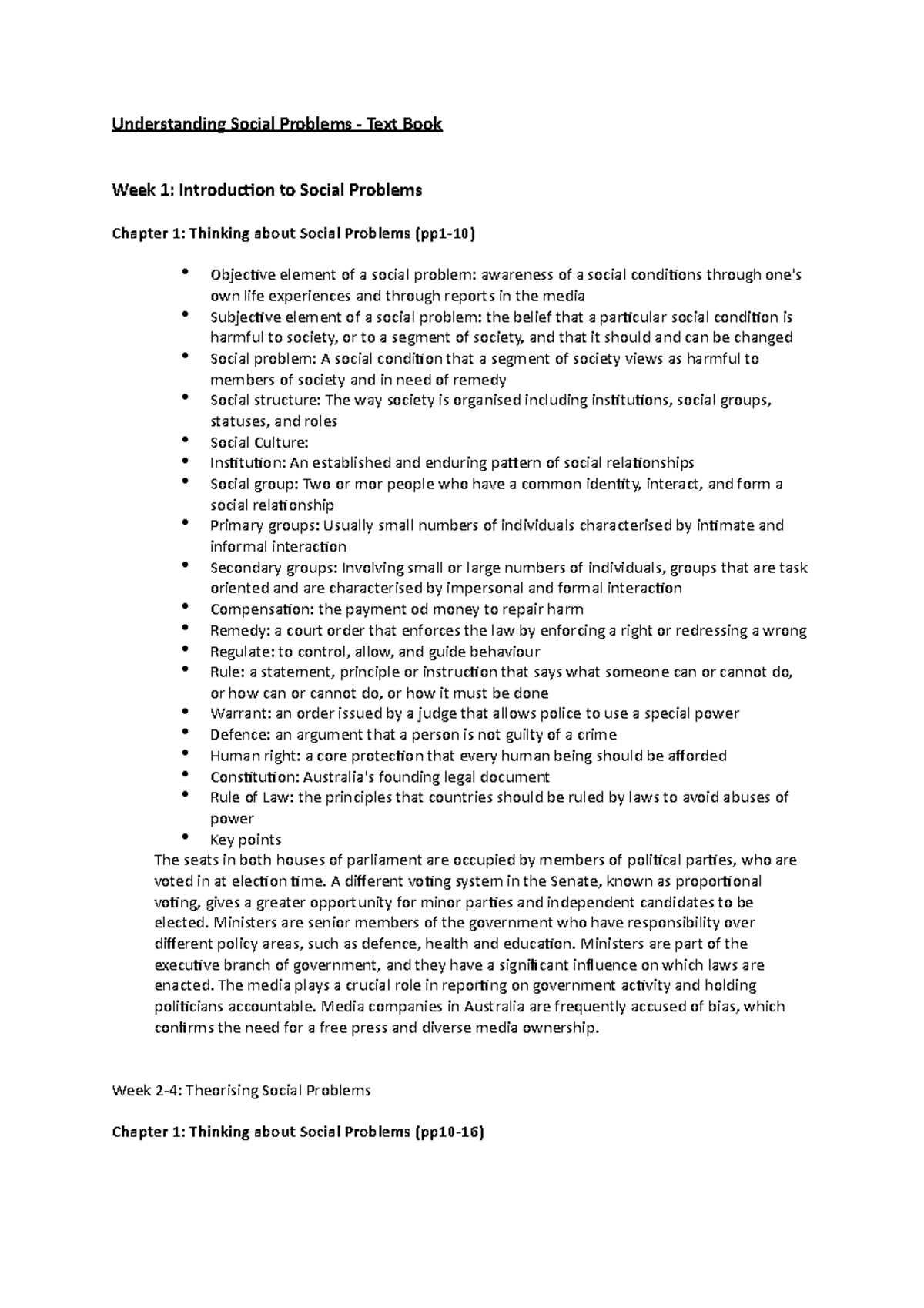 Assessment 1 - One Notes Notes to print - Understanding Social Problems ...