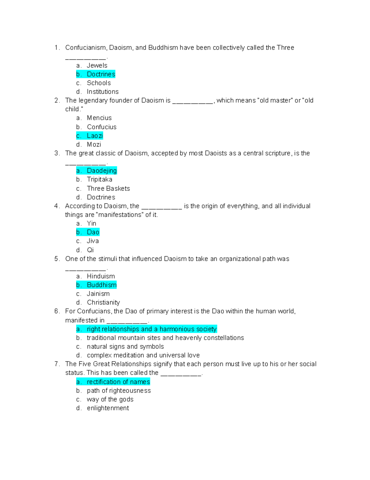 Topic 6 - Review Questions - Confucianism, Daoism, and Buddhism have ...
