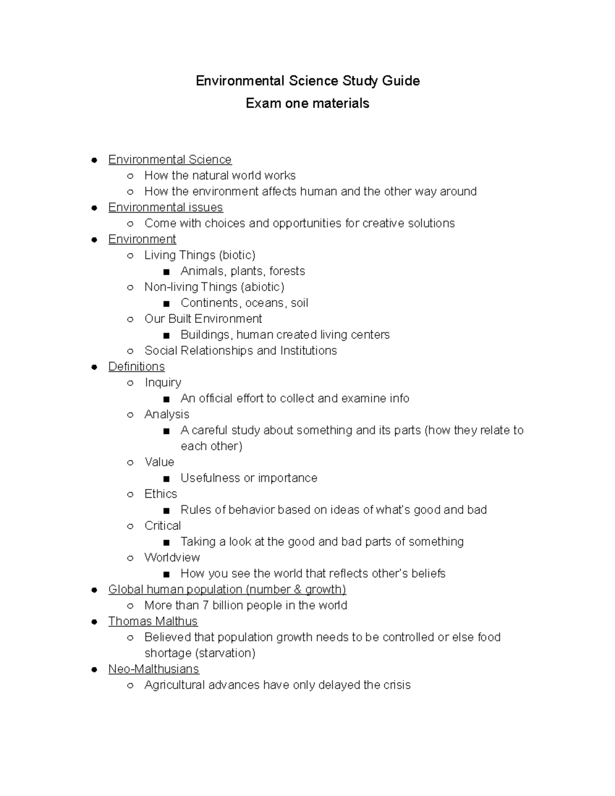 EGGS Exam #1 Study Guide part 1 - Environmental Science Study Guide ...