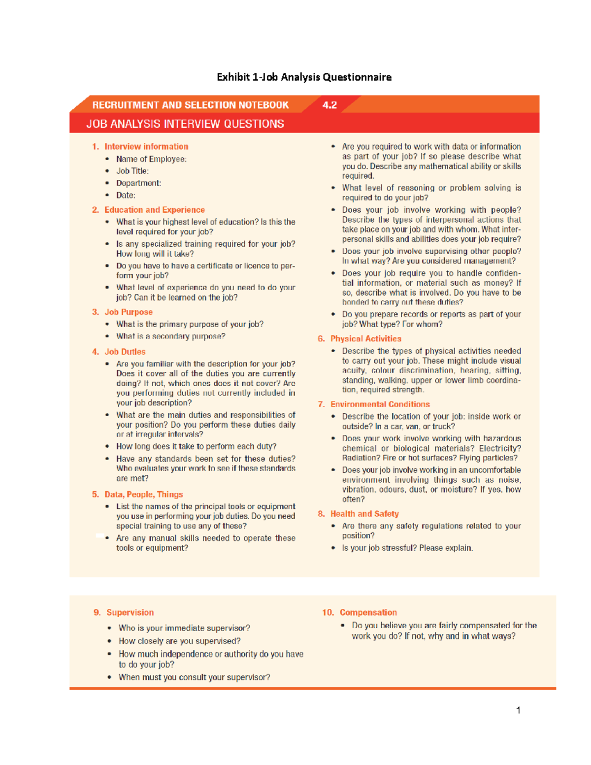 Job Analysis Interview Questions And JD Template Exhibit 1 Job