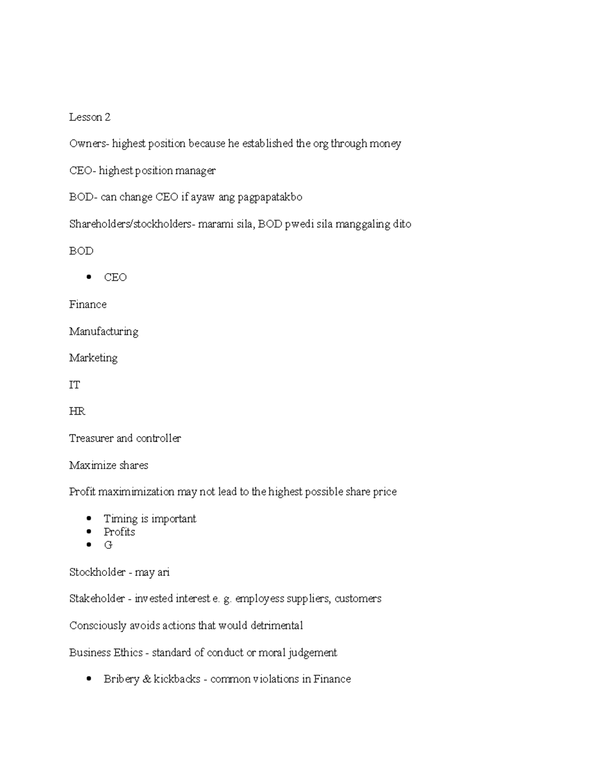 Bafin Lesson 2 & 4 Notes - Lesson 2 Owners- highest position because he ...