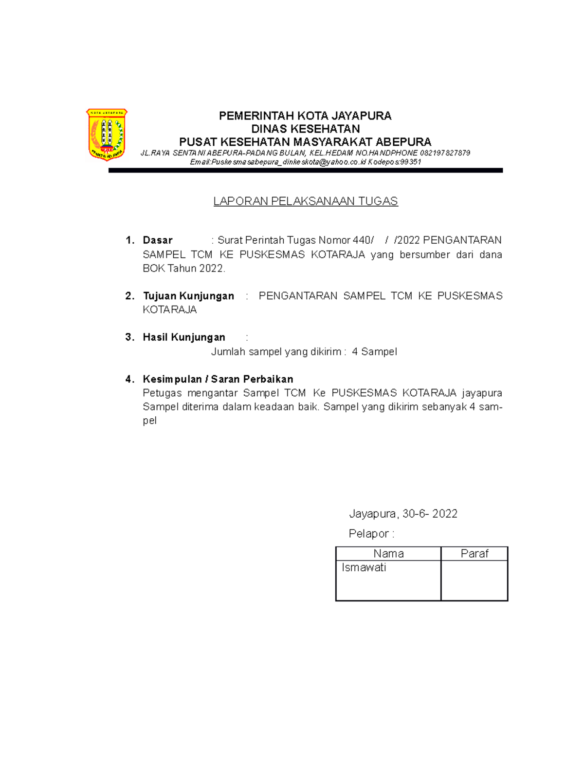 Contoh Lpt Fix Lpt Pemerintah Kota Jayapura Dinas Kesehatan Pusat