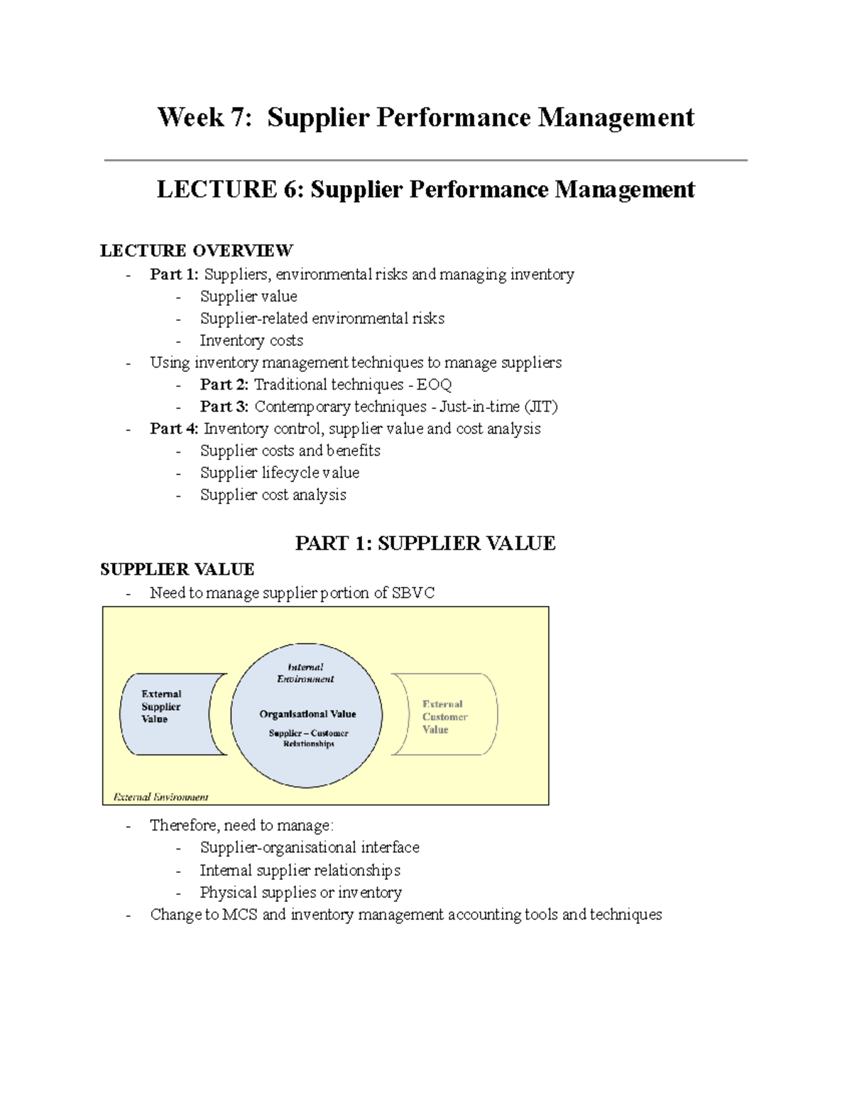 Week 7 Supplier Performance Management - Week 7: Supplier Performance ...