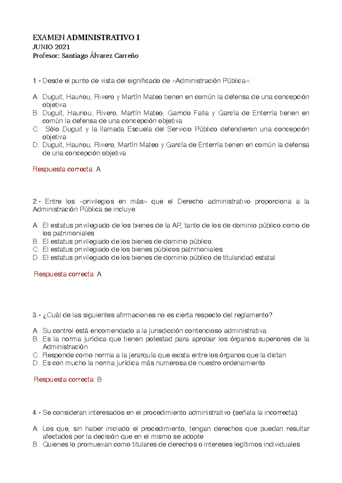 Examen Admin I Junio 2021 - EXAMEN ADMINISTRATIVO I JUNIO 2021 Profesor: Santiago Álvarez ...