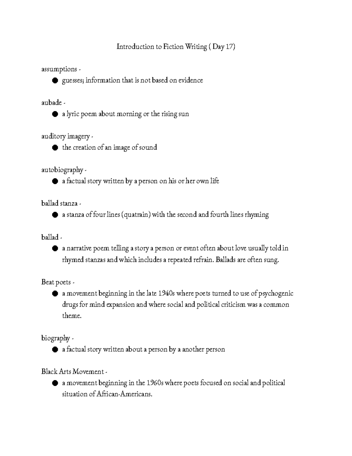 Introduction to Fiction Writing ( Day 17) - Introduction to Fiction ...