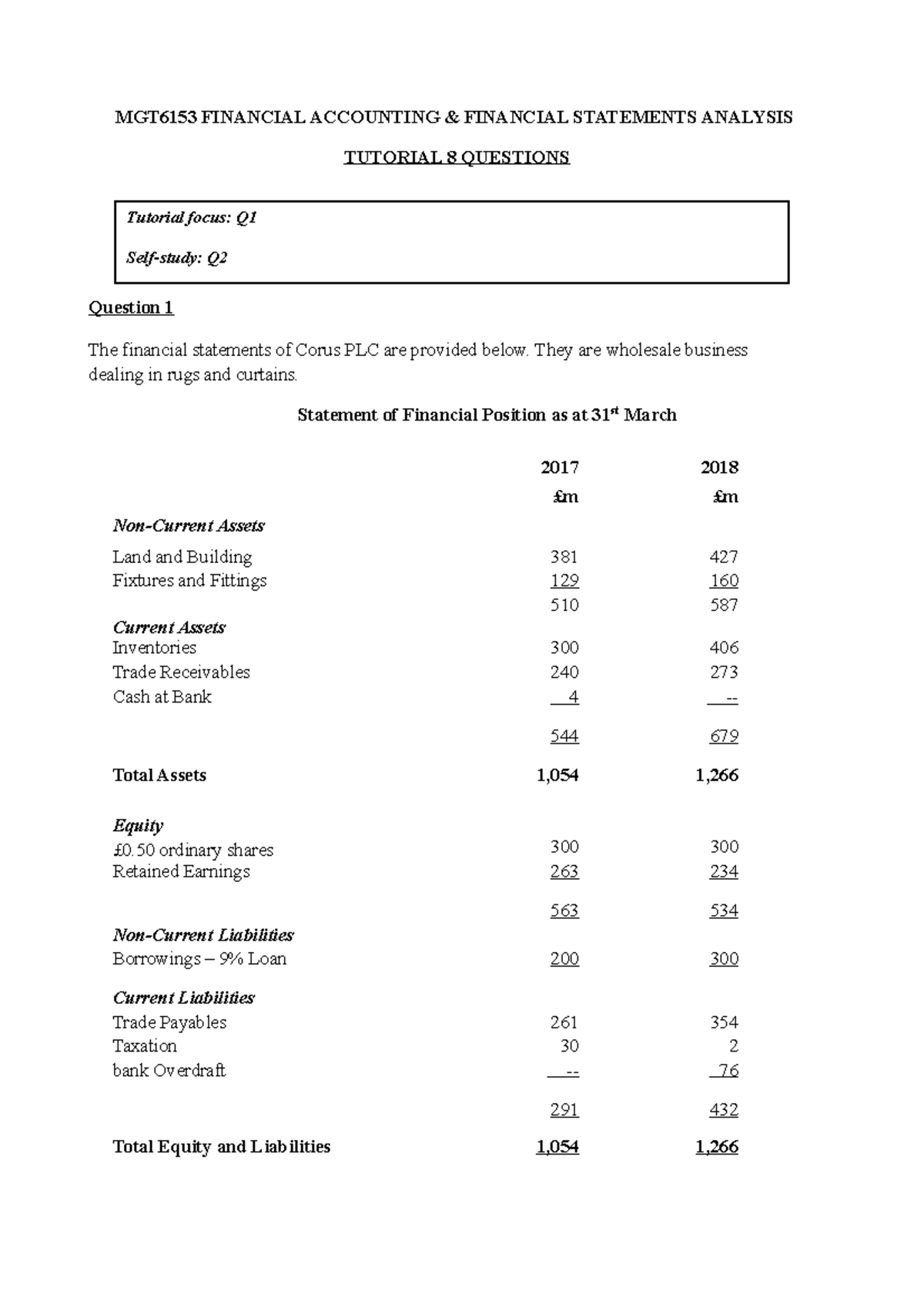 MGT6153 Tutorial 8 Questions - MGT6153 FINANCIAL ACCOUNTING & FINANCIAL ...