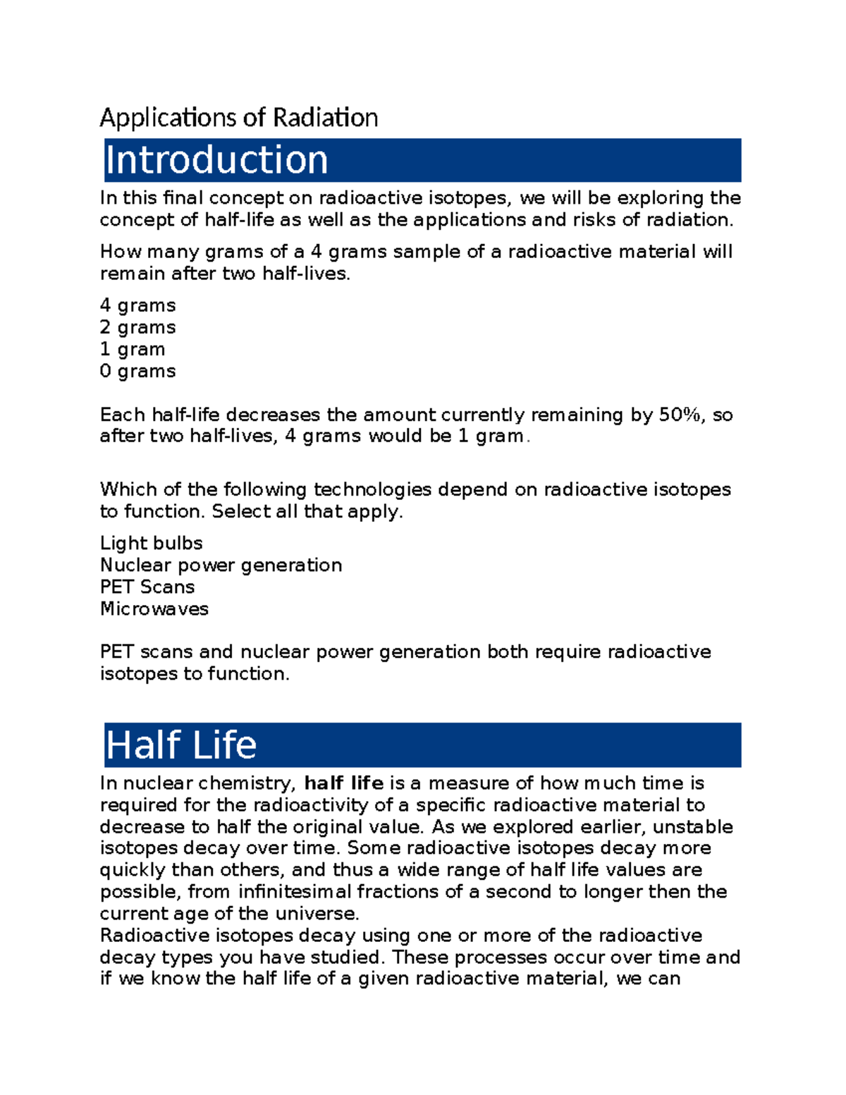 Applications of Radiation - Applications of Radiation Introduction In ...