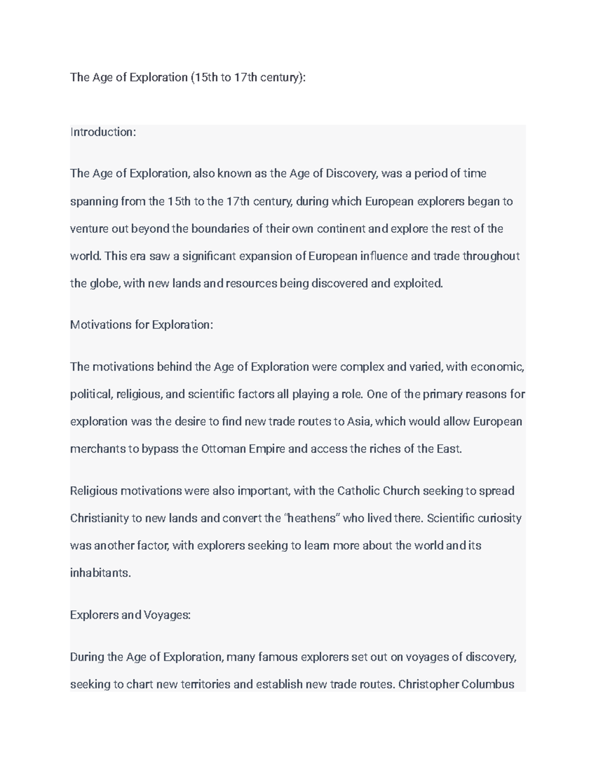 The Age of Exploration (15th to 17th century) - The Age of Exploration ...