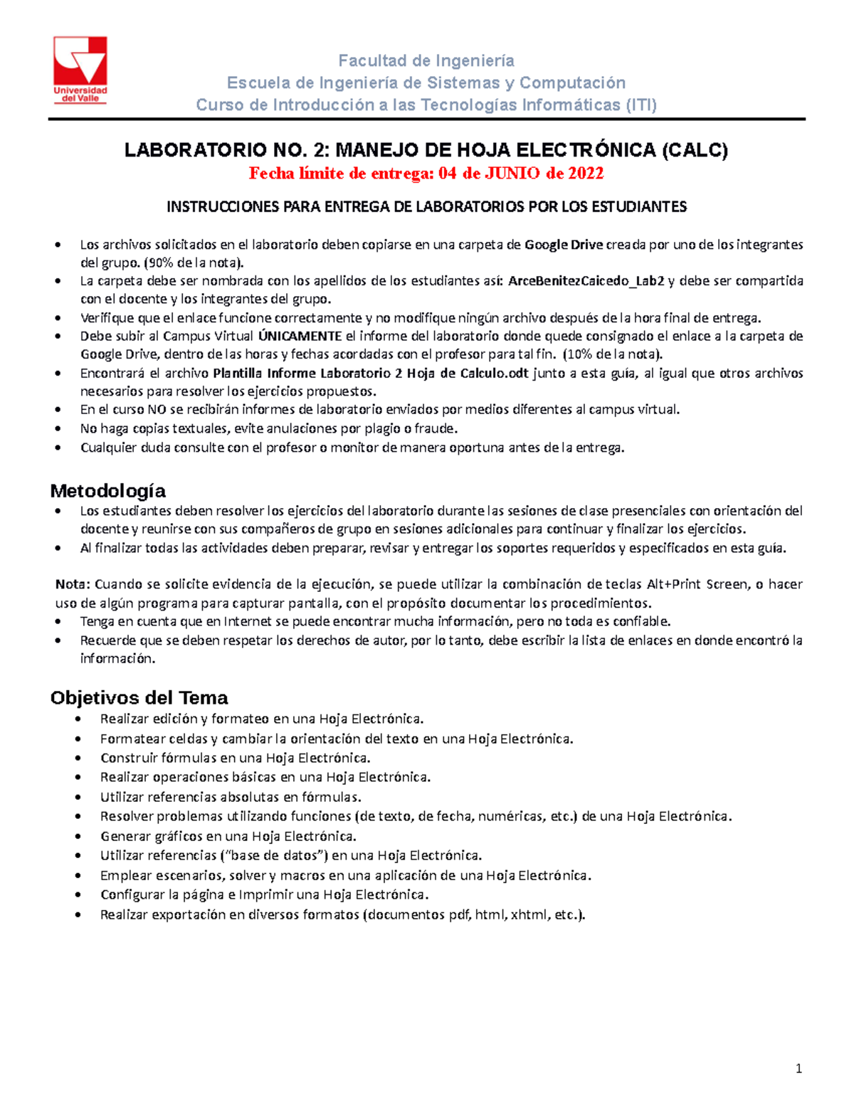 Lab2 ITI 2022-1 - resumen laboratorio guia - Escuela de Ingeniería de Sistemas y Computación ...