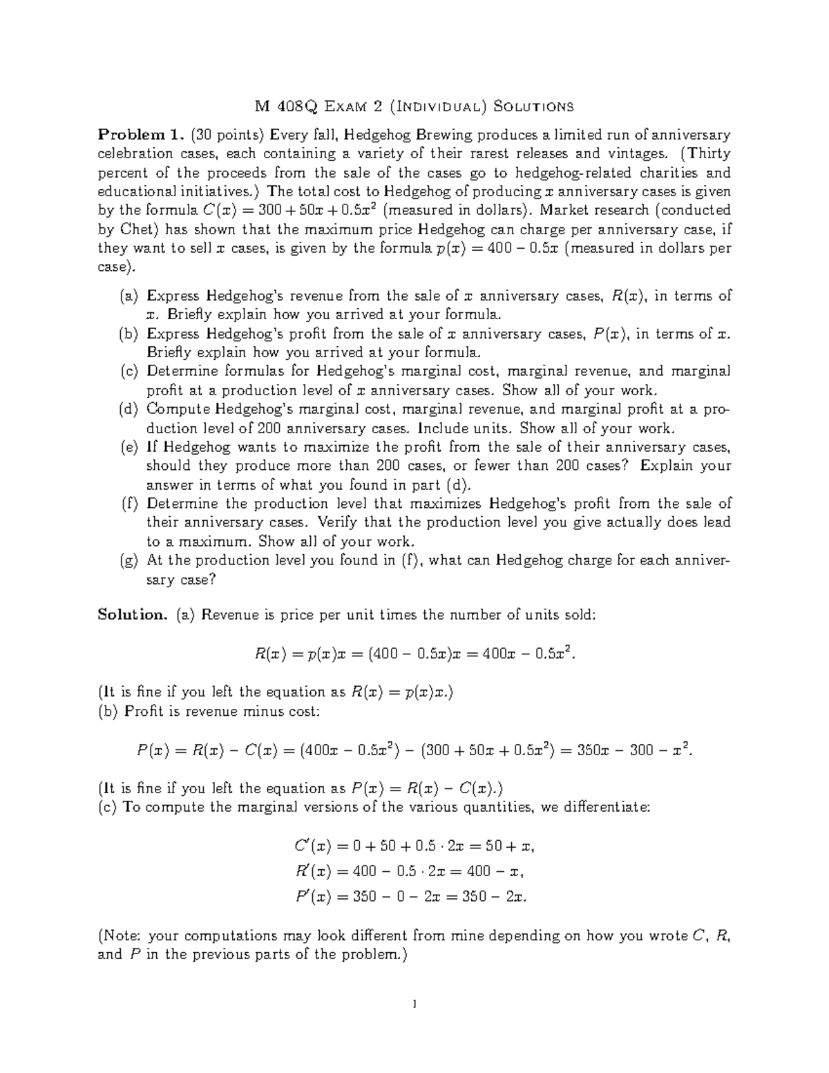 M 408Q Exam 2 (Indiviual) Solutions (Fall 2022) - M 408Q Exam 2 (Individual) Solutions Problem 1 ...