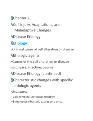 Pathophysiology note study - Introduction à la Pathophysiologie La ...