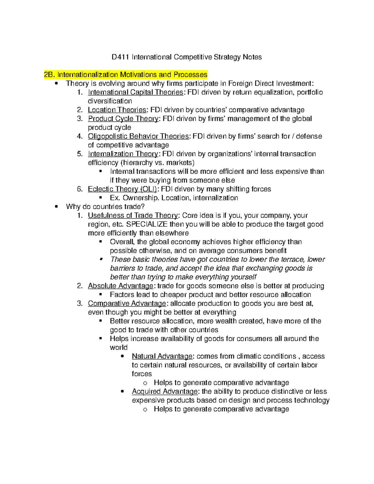 BUS-D 411 Lecture Notes 1 - D411 International Competitive Strategy ...