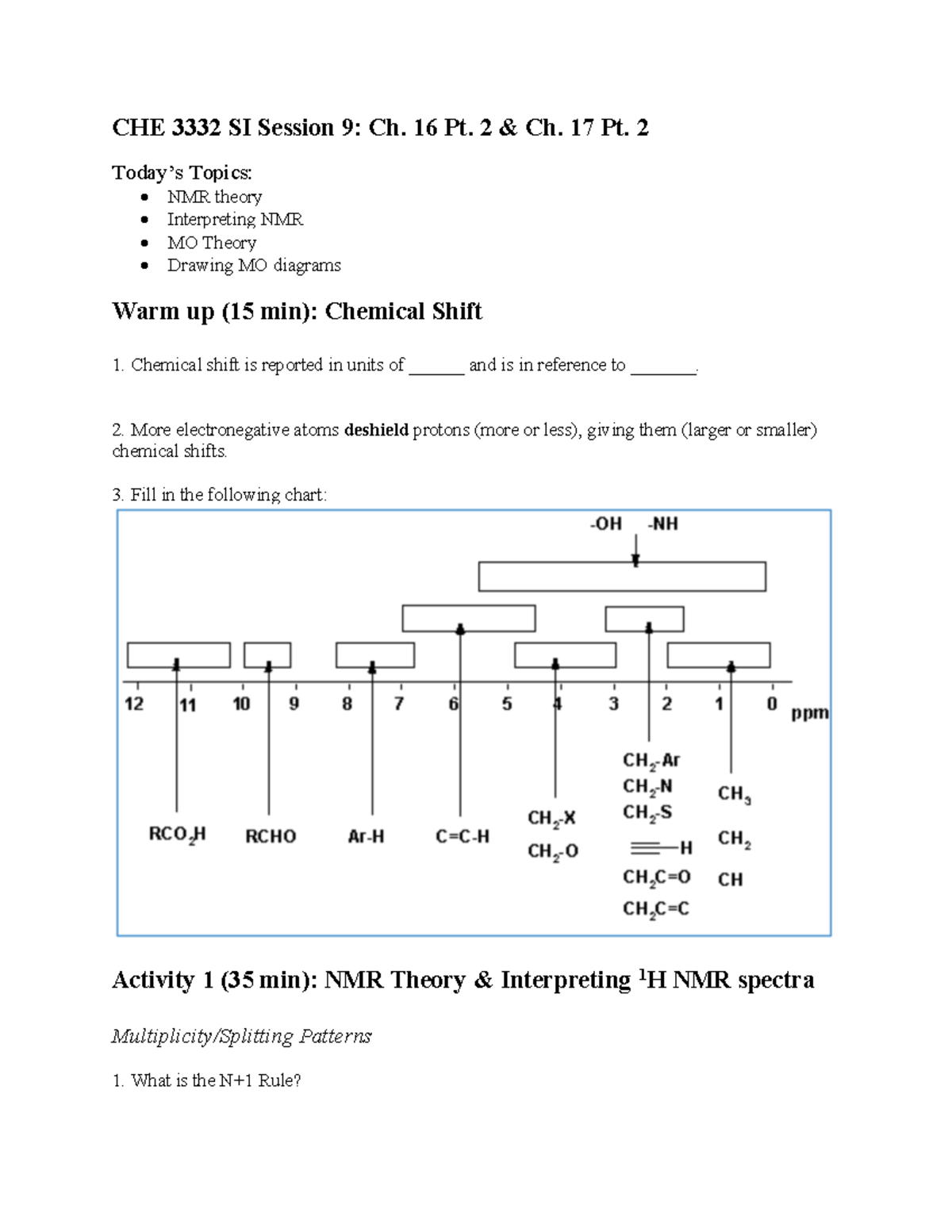 S9+Ch.+16+Pt.+2+NMR+Interpretation+Ch - CHE 3332 SI Session 9: Ch. 16 ...